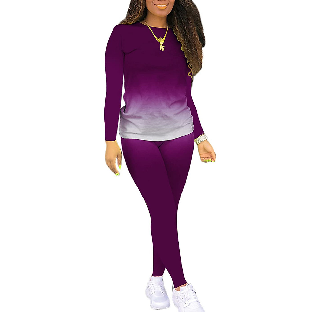 JSVZREU Two Piece Outfits for Women Loungewear Set 2 Piece Outfits Sweatsuit Jogger Sets Jogging Track Suits Lounge Matching Set Long Sleeve(Purple,L)