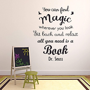 Book Reading Motivation Quotes Wall Sticker Vinyl Decal for Girls Boys Kids Library Bedroom Nursery Daycare Kindergarten Story Home Decor Sticker Wall Art Vinyl Decoration Size (10x8 inch)