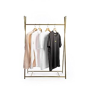 British Style Sturdy Clothes Rack Garment Rack Metal Clothes Rack,Industrial Clothing Rack,Heavy Duty Clothes Rack,Portable Clothing Rack Hanging Clothes Rack for Small Spaces and Rooms Gold,Black,White (Gold)