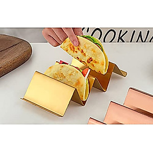 QIBOORUN Taco Holder Stand Set of 4 with 1 Food Tong - Stainless Steel Taco Stand Rack Tray Style, Oven Safe for Baking, Dishwasher and Grill Safe -Rainbow Color