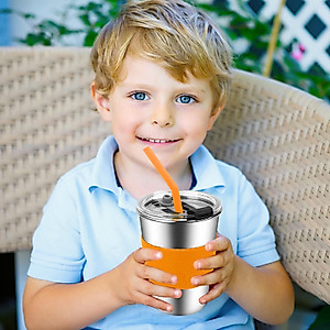 EWSNmata Kids Cups with Straws Spill Proof, Stainless Steel Sippy Cups with Lids, 12oz Toddlers Straws Tumbler, 6 Pack Unbreakable Water Glasses for Children, Adults, Outdoor, Indoor