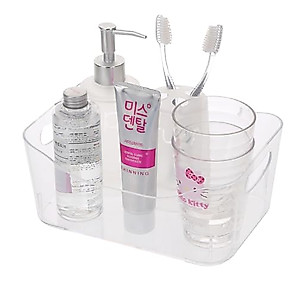 YBM HOME Storage Bins - Open Plastic Organizers and Storage Basket for Kitchen Pantry Organization, Under Sink Bathroom Storage, Toy Baskets, Food Storage Box Containers (Small - Clear 2 Packs)