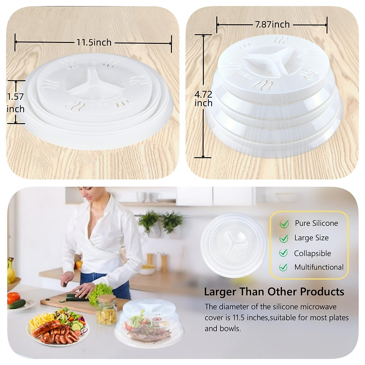 Large Microwave Splatter Cover for Food 11.8 inch,All Silicone Microwave Cover,Collapsible Microwave Food Cover BPA Free Non Toxic Microwave Plate Cover-White