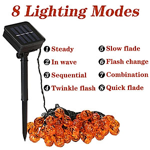 Outdoor Halloween Decorations Solar Powered 8 Modes,16Ft 20 LED Halloween Pumpkin String Lights,Waterproof Holiday Garden Tree Hanging Decorations for Party Home Thanksgiving Christmas Decor(5M)