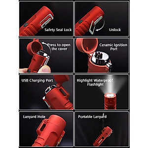 SKRFIRE Electric Outdoor Lighter Waterproof Plasma Lighter Windproof Arc Lighter Portable Fashion Lighter for Lighting Suitable for Emergency Survival Kit, Camping, Hiking (Red)