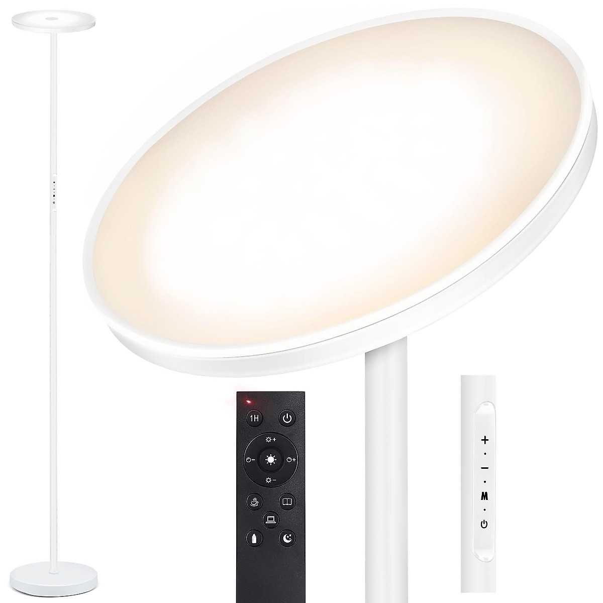 OUTON Floor Lamp, 30W/3000LM LED Modern Torchiere Sky Lamp, Bright Dimmable Standing Tall Lamp with 4 Color Temperatures, Remote Touch Control, 1 Hour Timer for Living Room Bedroom Office, White