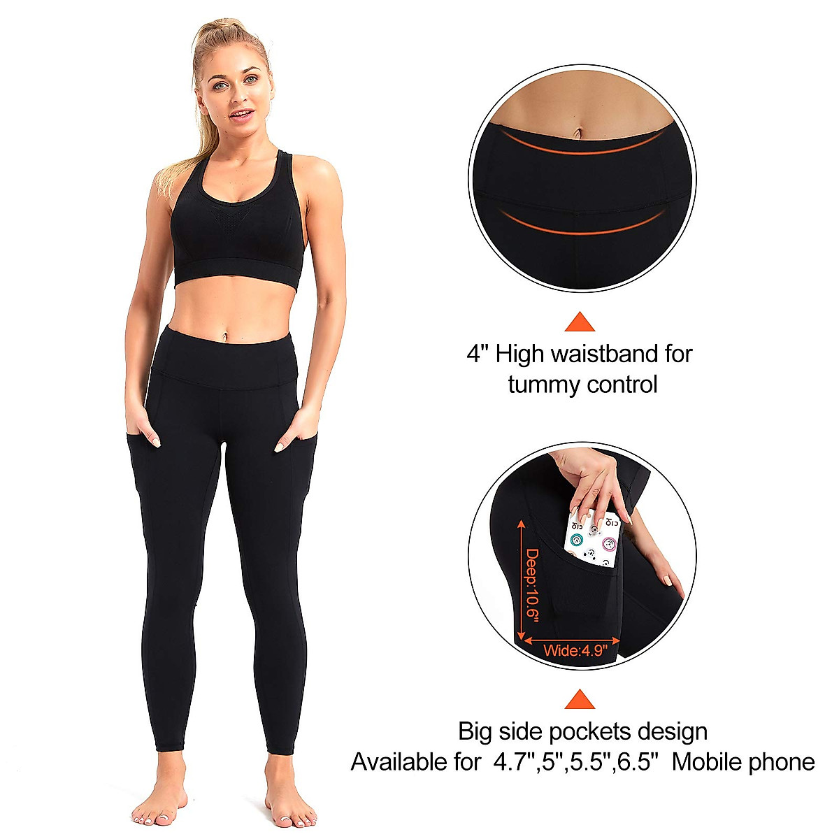 SP3LOPS Yoga Pants with Pockets for Women High Waisted Tummy Control Women's Buttery Soft Yoga Workout Leggings Running Pants Black