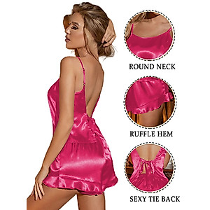 Ekouaer Silk Pajamas Set Women Satin Camisole Backless Sleepwear 2 Piece Pjs Cami Top and Shorts Nightwear Rose