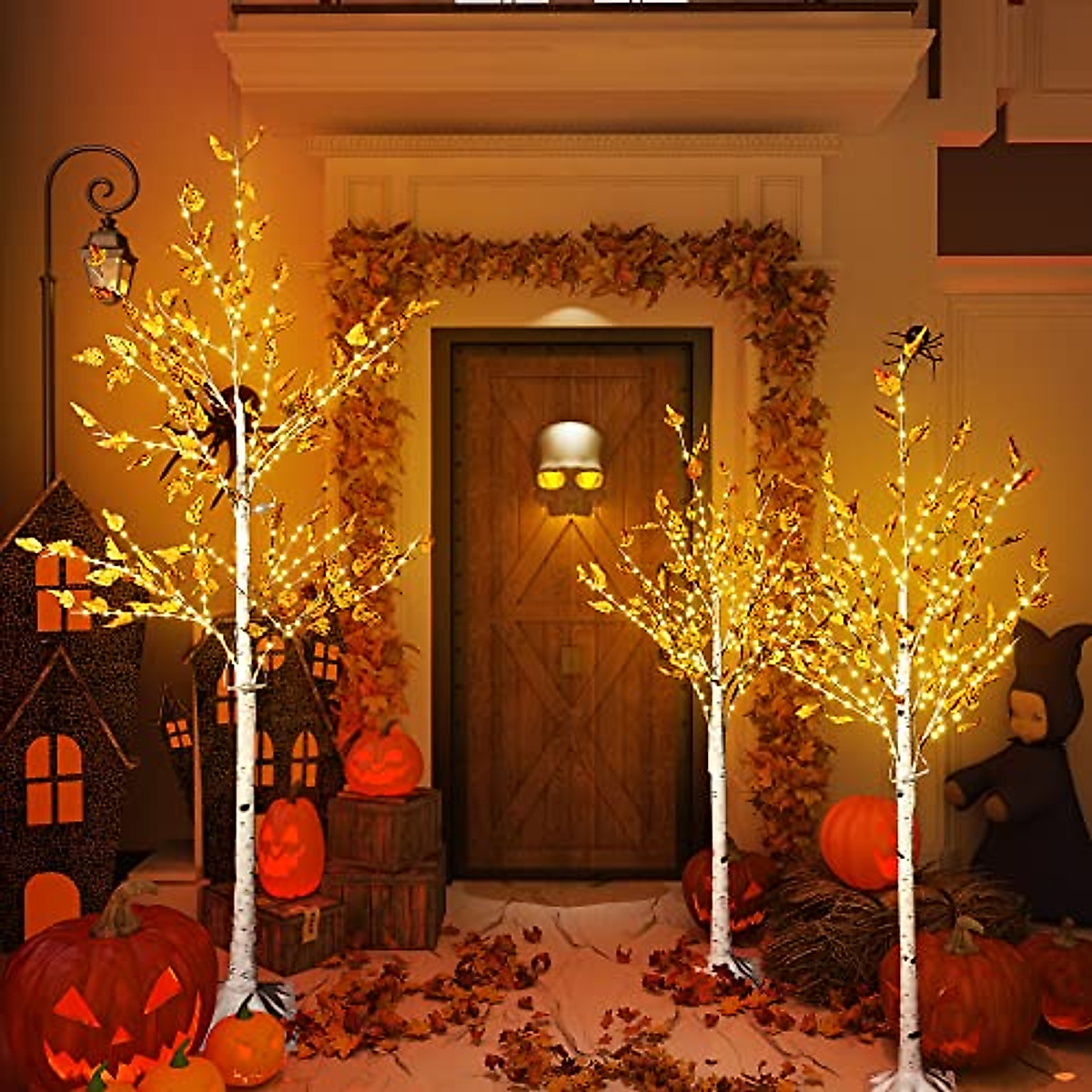 Recaceik Light Fall Maple Trees with 360 LEDs, Set of 3 Artificial Pre-Lit LED Christmas Tree Maple Leaf 4' 5' 6' for Autumn Fall Decor Halloween Thanksgiving Festival Wedding Party, White