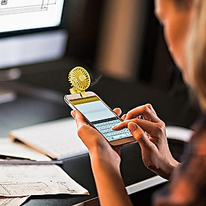 Nezylaf Handheld Fan Clip on Phone Laptop, Mini Fan Powerful Small Personal Portable Fan 1 Speeds USB Rechargeable Fan for Girls Woman Outdoor Travel (Yellow)…