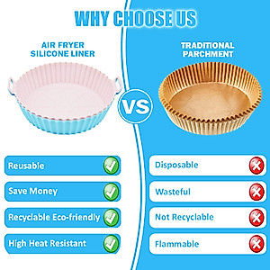 Air Fryer Silicone Pot, 2 Pack Reusable Silicone Air Fryer Liners, Air Fryer Accessories, Replacement for Disposable Parchment Paper Liner Fit 3.5-7Qt