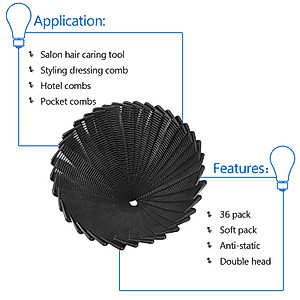 Hestya 36 Pack Hair Comb Bulk 7 Inch Carbon Fiber Cutting Comb All Purpose for Men Women Plastic Hairdressing Styling for Salon or Hotel Hair Care, Black