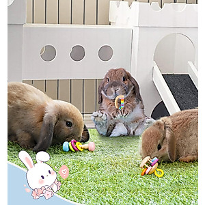 MEWTOGO 3 Pcs Wooden Bunny Toys - Safe Rabbit Toys, Bite-Resistant Guinea Pigs Toys for Chinchillas Hamsters Small Animals Playing Teeth Grinding Indoor Outdoor Bunny Gifts