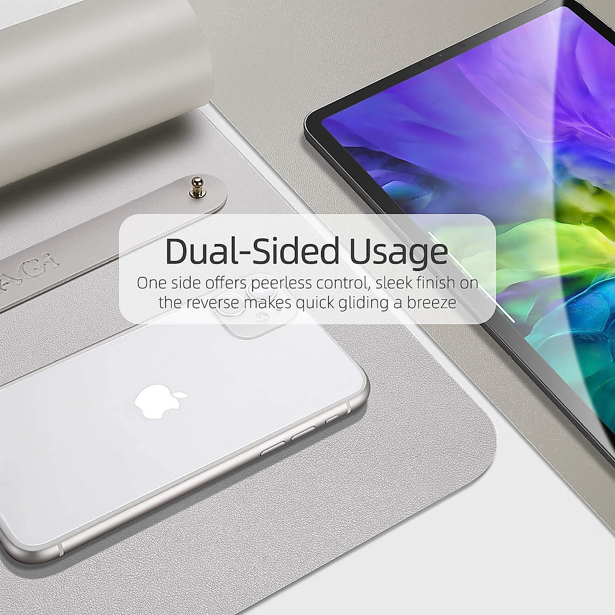 YSAGi Multifunctional Office Desk Pad, Ultra Thin Waterproof PU Leather Mouse Pad, Dual Use Desk Writing Mat for Office/Home (31.5" x 15.7", Grey)