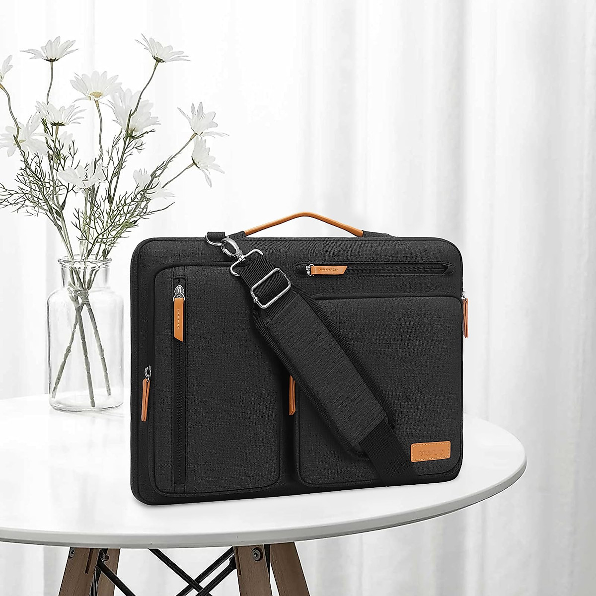 MOSISO 360 Protective Laptop Shoulder Bag,15-15.6 inch Computer Bag Compatible with MacBook Pro 16, HP, Dell, Lenovo, Asus Notebook,Side Open Messenger Bag with 4 Zipper Pockets&Handle, Black