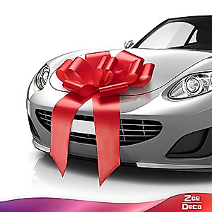 Zoe Deco Pre-Assembled Car Bow (Red, 23 inch) Gift Bows, Giant Bow for Car, Birthday Bow, Huge Car Bow, Car Bows, Big Bow for Gifts, Christmas Bows for Cars, Gift Wrapping, Big Gift Bow