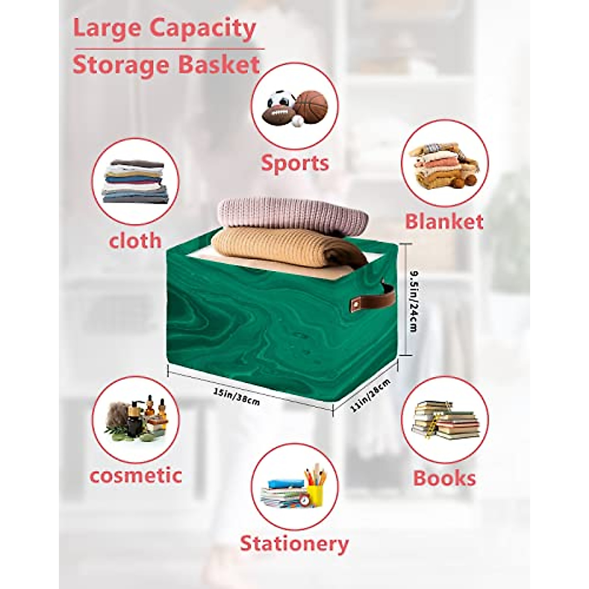 Emerald Green Cube Storage Baskets for Organizing Waterproof Storage Bins with Handles Decorative Storage Basket for Shelves Clothes Toy Closet Organizers, Color Fluid Modern Art