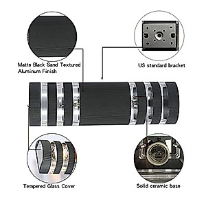 Outdoor Light Sconce Modern, Exterior Wall light Porch Light Up and Down Semi Cylinder Light Fixtures by Aluminum Finish and Tempered Glass Cover for Patio Garage Garden Corridor, Black(Semi cylinder)