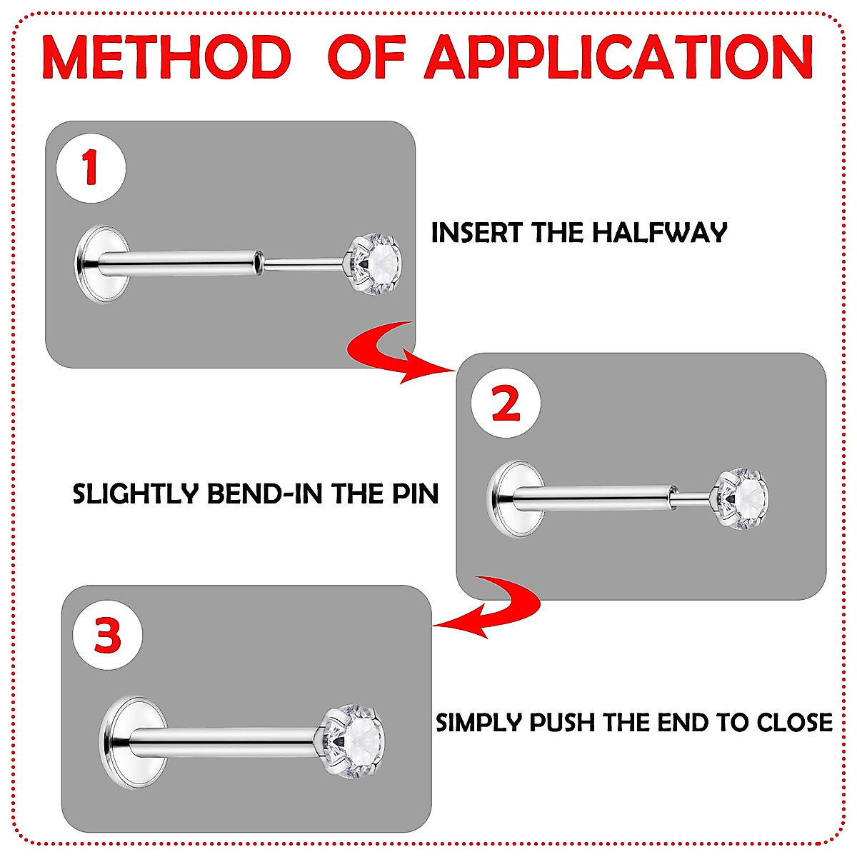 Dyknasz 18G Threadless Push in Medusa Piercing Jewelry Set, Surgical Steel Labret Lip Rings Stud for Women Men, Tragus Forward Helix Earrings Cartilage Flat Back.