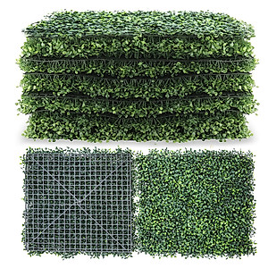 Artificial Boxwood Hedge Panels for Wall Backdrop, Divider Screen, Privacy Fence, Party Decor 20” x 20” Set of 12 Faux Greenery Fake Grass Garden Turf Foliage Tile Mats for Indoor, Outdoor Decoration