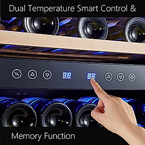 Kalamera 24'' Wine Cooler Refrigerator 40 Bottle - Dual Zone Built-in or Freestanding Fridge with Seamless Stainless Steel & Triple-Layer Tempered Reversible Glass Door and Temperature Memory Function