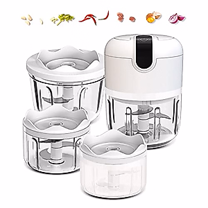 Pogeair White 3 CUP Cordless Mini Food Chopper,Small Food Processor for Garlic,Nut,Meat(100+250+350ML)