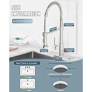 Casavilla Kitchen Faucet Set, Commercial Kitchen Sink Faucets with Pull Down Sprayer and Soap Dispenser, Stainless Steel Faucets for Kitchen Sinks, Single Handle Spring Kitchen Faucets with Deck Plate