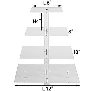YestBuy 4 Tier Cupcake Stand, Acrylic Cupcake Tower Stand, Premium Cupcake Holder, Clear Cupcake Display for 52 Cupcakes, Display for Pastry Wedding Birthday Party (4 Tier Square with Base)