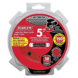Diablo DCD050150H50G 5 in. 150-Grit Universal Hole Random Orbital Sanding Disc (50-Pack)