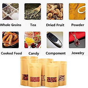 Kraft Paper Bags With Matt Window And Zip Lock Decorative Brown Heavy Duty Heat Seal Recycled Resealable Mylar Stand Up Pouches Bags Sealable For DIY Food Snack Cookies Candy Coffee (4x6+2.4inch)