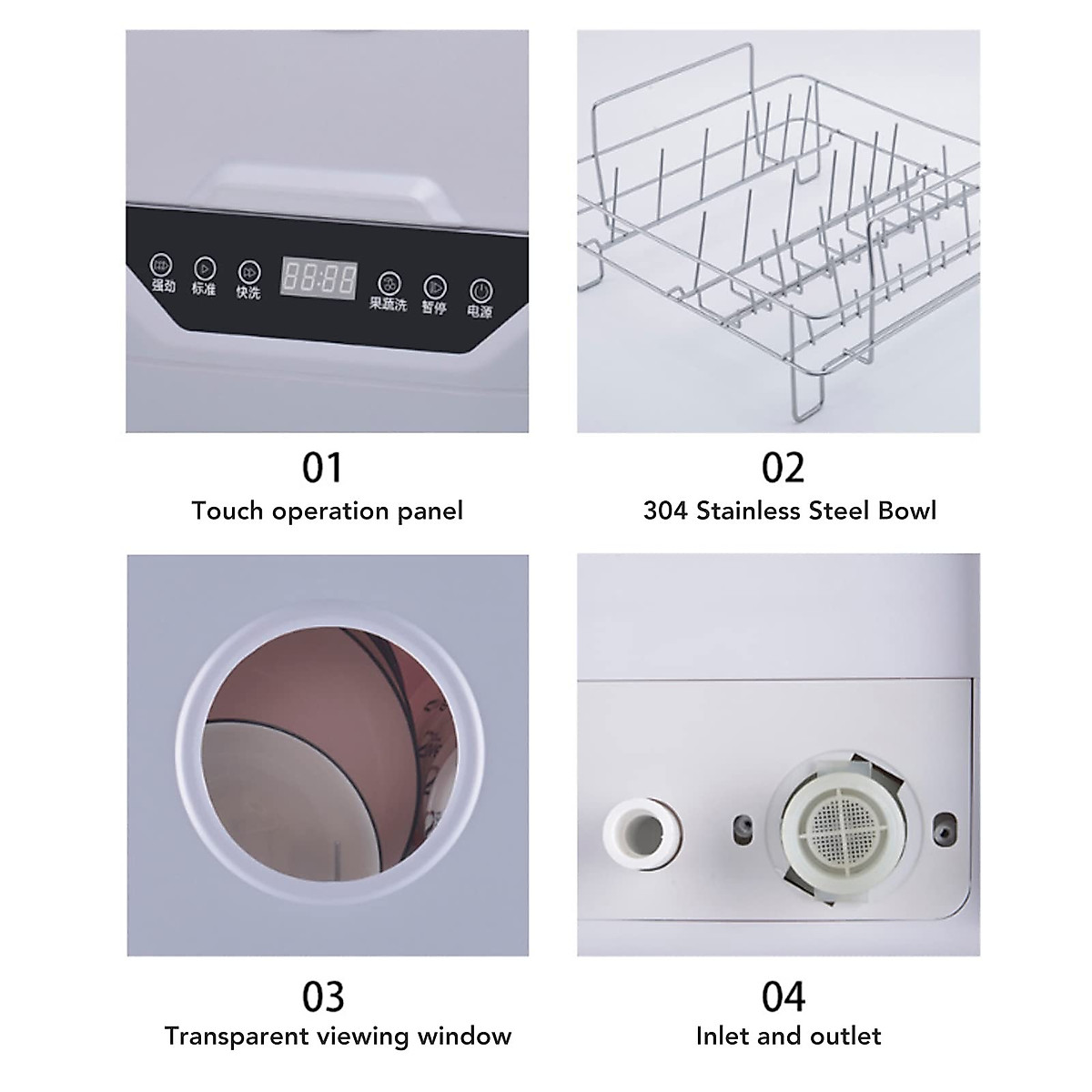 Portable Dishwasher Countertop, Mini Dishwasher with 6L Built in Water Tank,360° Dual Spray,Automatic Leak Proof for Small Apartments Dorms Offices RV 800W(US Plug)