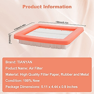 TIANYAN 17211-Z8B-901 Air Filter for Honda GCV160LAO GCV190LA GC190LA HRR216 HRB216 HRB217 HRC216 HRS216 HRT216 HRZ216 HRX217 EB2800I EG2800I Generator Lawn Mower Air (5 pcs)