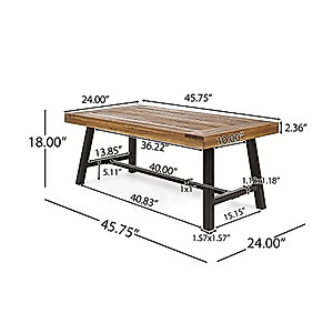 Christopher Knight Home Carlisle Outdoor Acacia Wood Coffee Table, Sandblast/Rustic Metal & END Table, Black Metal + Teak