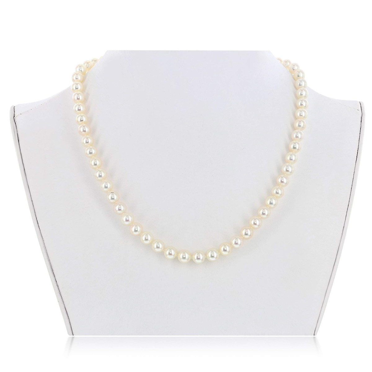 14K Gold AAAA White Freshwater Cultured Pearl Silk-Knotted 18" Strand Princess Pearls Necklace - Choice of Pearl Size & Clasp Gold Color