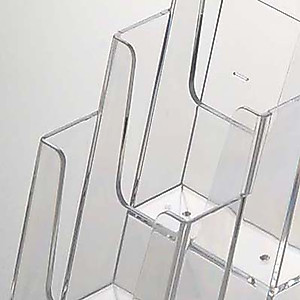 M&T Displays Clear Acrylic Brochure Leaflet Holder 4x6 Inch 3 Tier 3 Pockets Countertop Desktop Literature Rack Pamphlet Leaflet Flyer Card Display Stand Desk Organizer