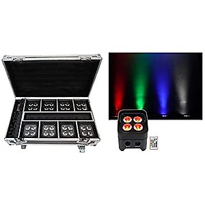 Rockville Best 50 Pack Black, 8 Rechargeable Wash Lights with Charging Flght Case, Wireless DMX, Includes Remote, 15 Hour Battery Life, Perfect for Events, Parties & DJs