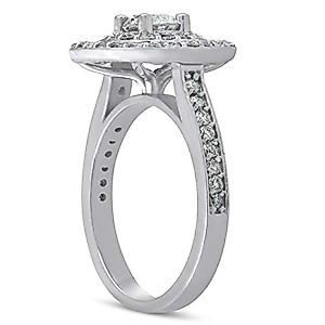 1 1/2ct Double Cushion Halo Real Diamond Engagement Wedding Ring Set White Gold - Size 8.5