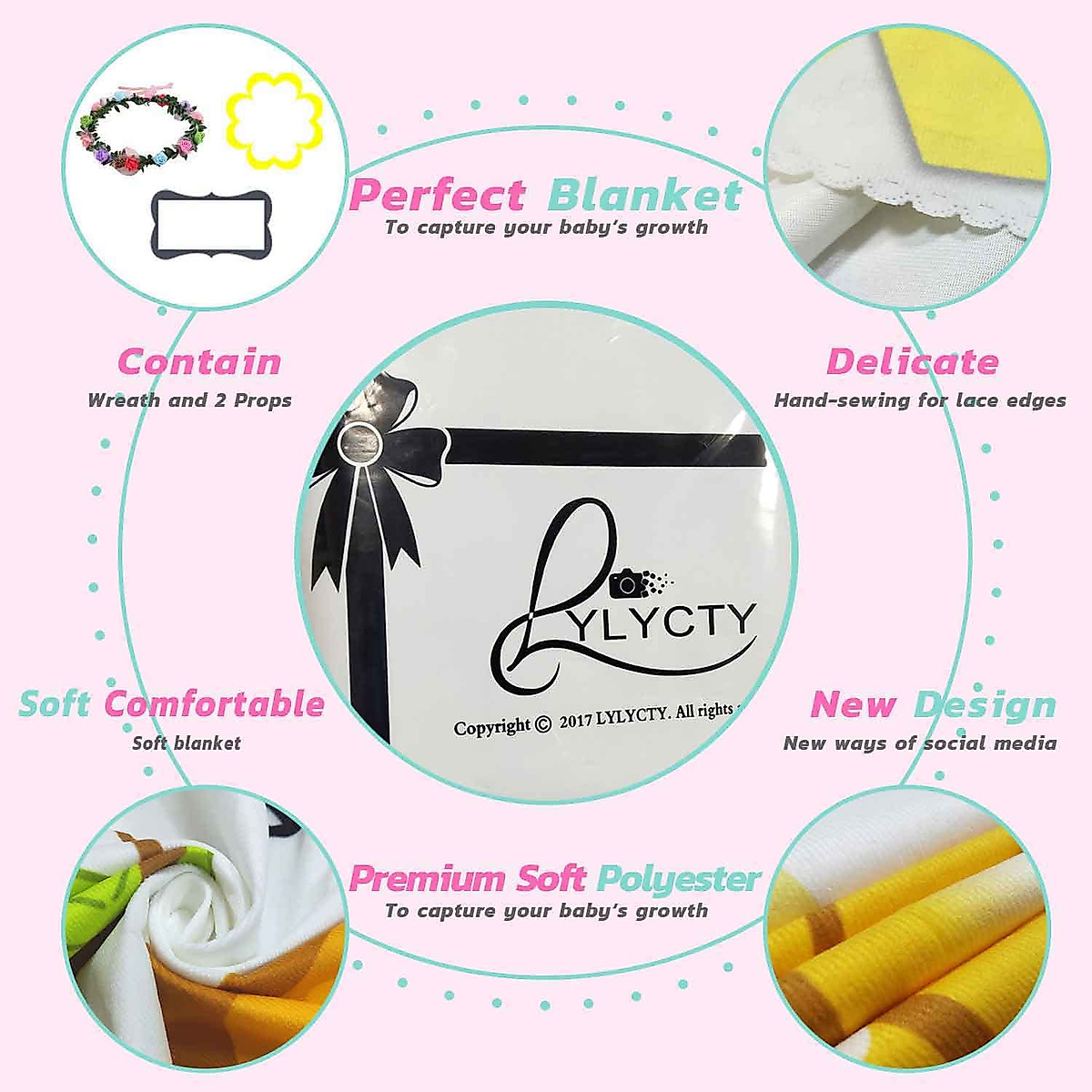 LYLYCTY Baby Monthly Milestone Blanket for 1 to 12 Months Baby, Cartoon Mouse Blanket for Baby Pictures Personalized, Includes Wreath and Frame 48"x40" BTZYLY38