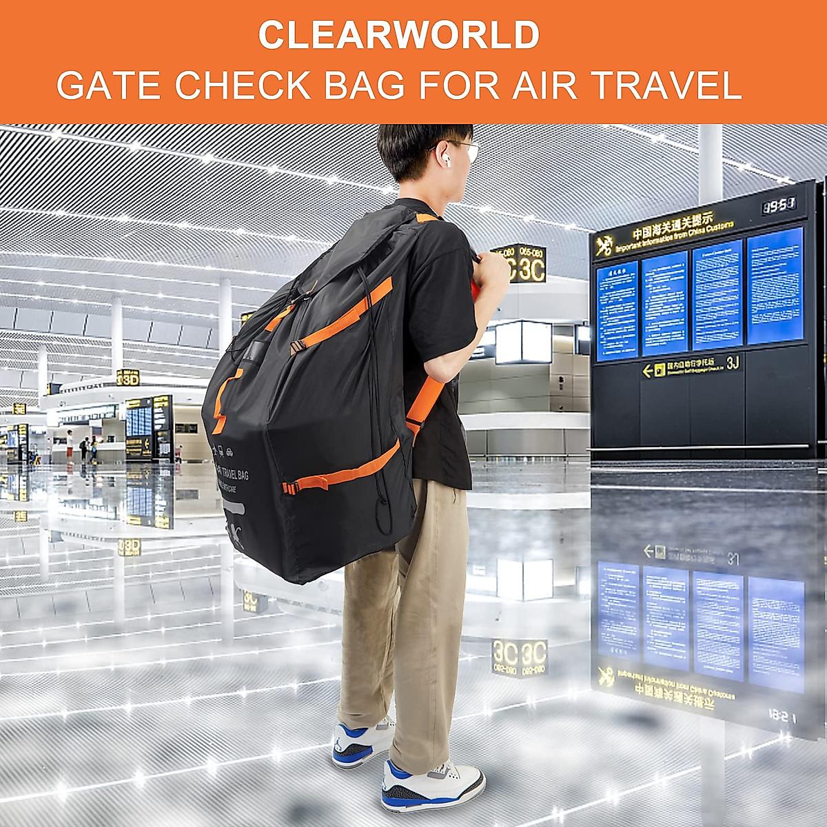 Clearworld Car Seat Travel Bag for Air Travel, Durable Gate Check Bag for Airport,Foldable Baby Stroller Travel Carry Bag, Fits Car Seats, Infant Carriers & Booster,Universal Size