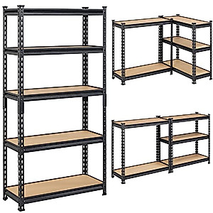 Topeakmart Storage Shelves 5 Tier Adjustable Metal Shelving Unit Utility Shelves Garage Storage Racks for Warehouse Garage Pantry Kitchen- Black, 29.5 x 12 x 60 Inch