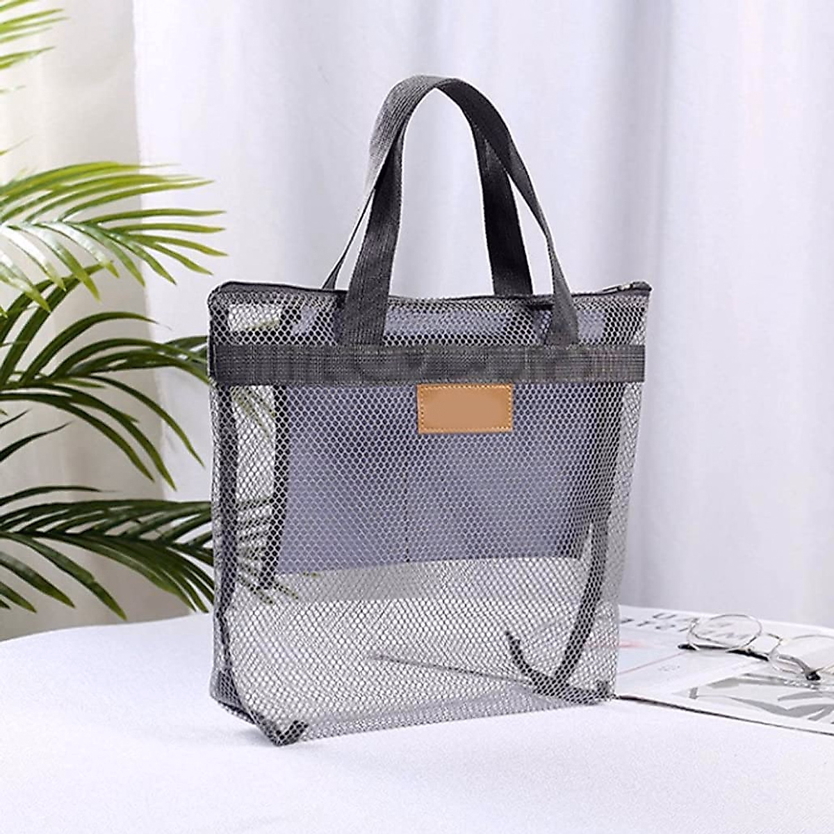 Beach Bag Mesh Shower Caddy Portable Hanging Quick Dry Bath Tote Organizer for Beach Swimming Grey Creative