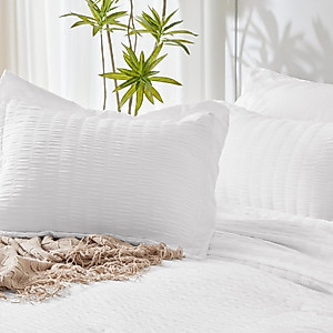 CozyLux Twin Bed in a Bag White Seersucker Textured Comforter Set with Sheets 5-Pieces for Girls and Boys - Bedding Sets with Comforter, Pillow Sham, Flat Sheet, Fitted Sheet, Pillowcase