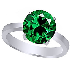 AFFY Round-Cut Simulated Green Emerald Solitaire Ring in 14k White Gold Over Sterling Silver (0.25 Ct)
