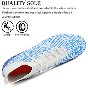 WINGFAI Men's Soccer Shoes Outdoor Turf Indoor Soccer Training Sneaker Professional High-Top Athletic Football Boots Breathable Cleats White Blue 11 US