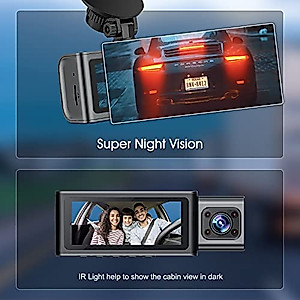 SPADE Dash Cam Front and Inside,1080P Dual Dash Camera for Cars with 64GB SD Card, IR Night Vision, 3.16” IPS Screen, WDR G-Sensor, 310°Wide Angle 24H Parking Monitor Loop Recording Motion Detection