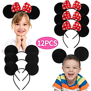 120 Pack Mouse Party Favor Set Cartoon Mouse Theme Party Supplies Includes Party Bags Keychain Silicone Bracelet Nail Stickers Headbands Shoe Decor Perfect for Kids Birthday and Classroom Game Rewards
