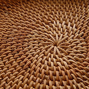 Round Rattan Serving Tray Decorative Woven Ottoman Trays for Coffee Table Natural Round Woven Tray (12 Inch)