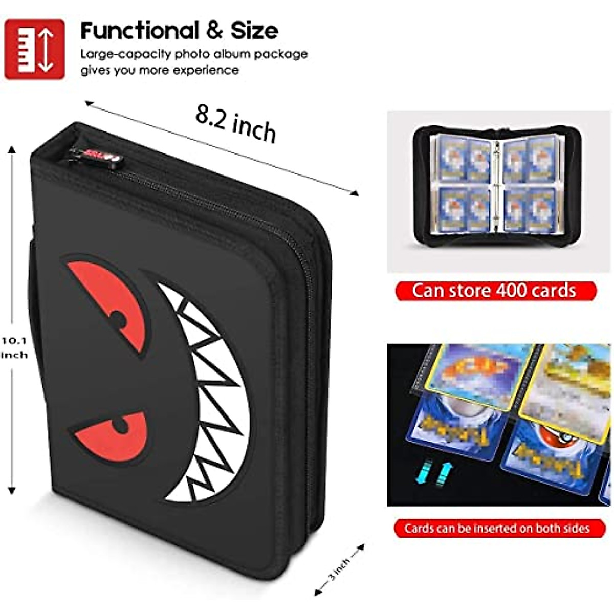 Brappo 4-Pocket Zippered Binder Compatible with Cards, Fits 400 Cards with 50 Removable Sheets, Portable Cards Collector Album for Trading Card Games