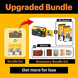 KODAK Mini Shot 2 Retro 4PASS 2-in-1 Instant Digital Camera and Photo Printer (2.1x3.4) + 68 Sheets Gift Bundle, Yellow