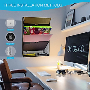 Ocooca Super Strong 6-Tier Magnetic File Holder ,Mesh Wall File Organizer No-Drill Mount Hanging File Organizer for Refrigerator, File Cabinets, Whiteboard, Office, Kitchen